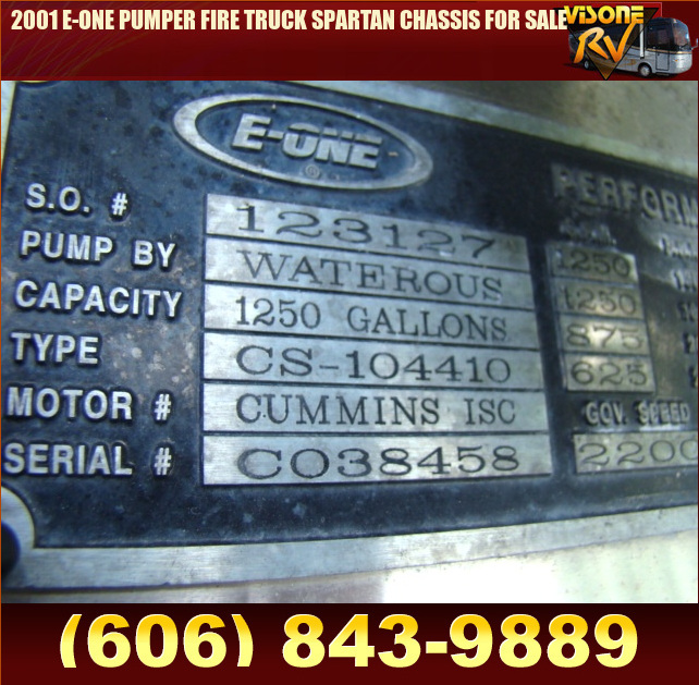 Salvage RV Parts 2001 E-ONE PUMPER FIRE TRUCK SPARTAN CHASSIS FOR SALE ...